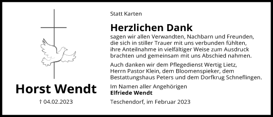 Traueranzeigen von Horst Wendt | trauer-anzeigen.de
