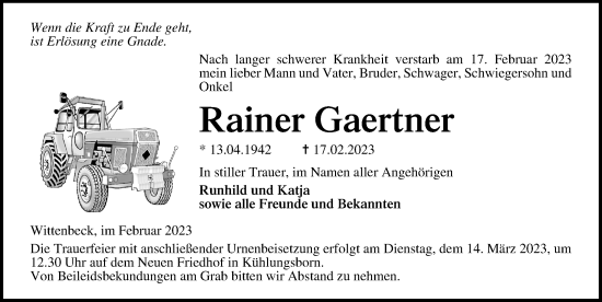 Traueranzeigen von Rainer Gaertner | trauer-anzeigen.de