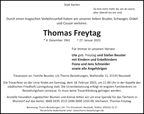 Traueranzeigen von Thomas Freytag | trauer-anzeigen.de