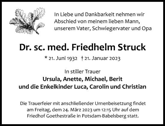 Traueranzeigen von Friedhelm Struck | trauer-anzeigen.de