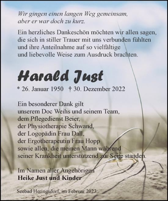 Traueranzeigen von Harald Just | trauer-anzeigen.de
