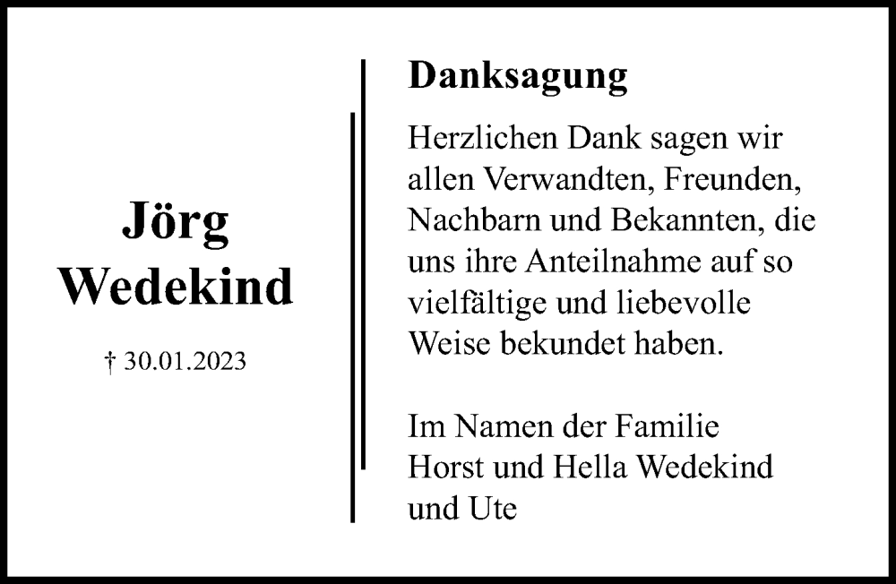 Traueranzeigen von Jörg Wedekind | trauer-anzeigen.de