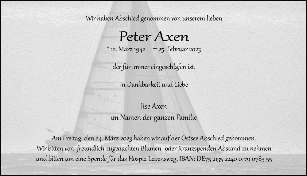 Traueranzeigen von Peter Axen | trauer-anzeigen.de