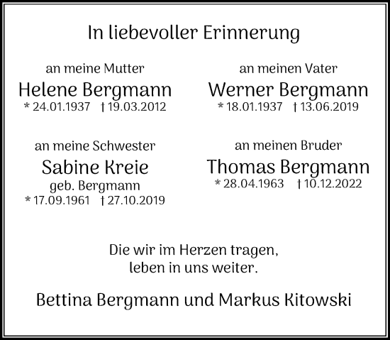 Traueranzeigen von Thomas Bergmann | trauer-anzeigen.de