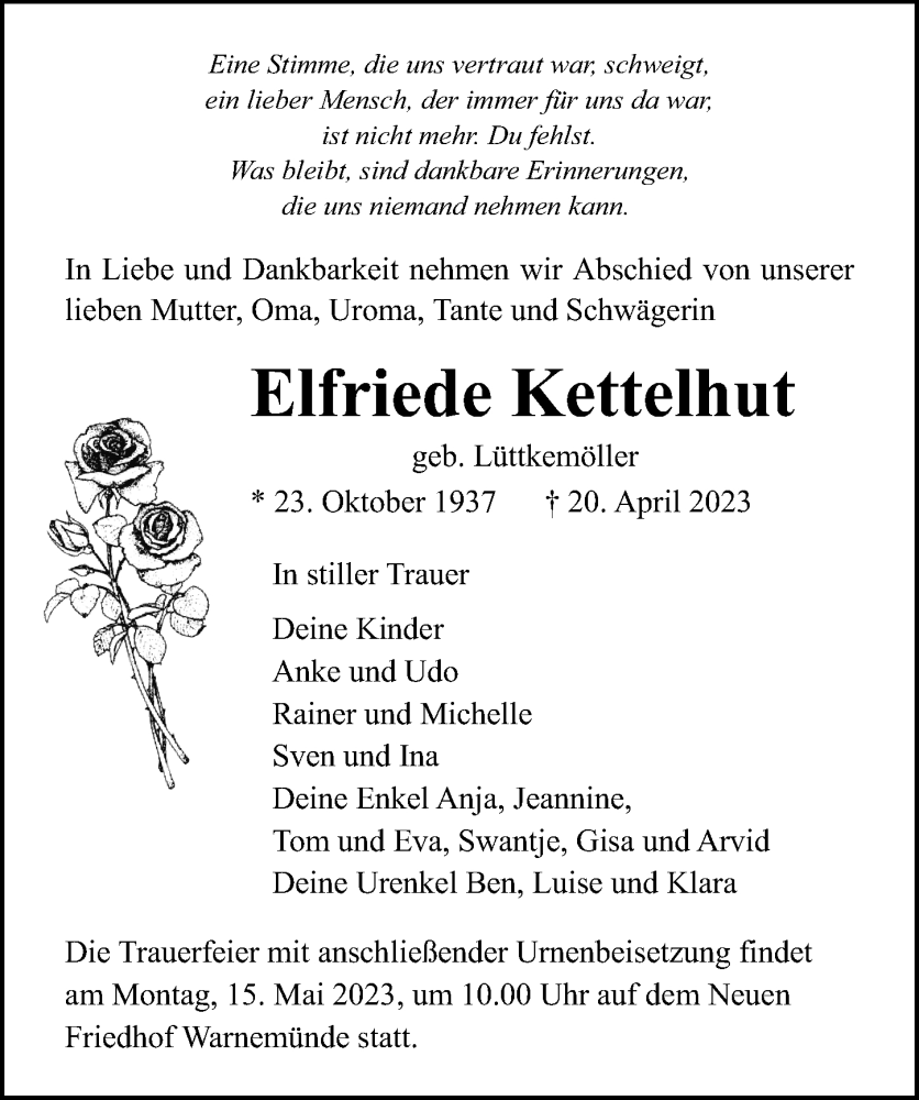 Traueranzeigen von Elfriede Kettelhut | trauer-anzeigen.de