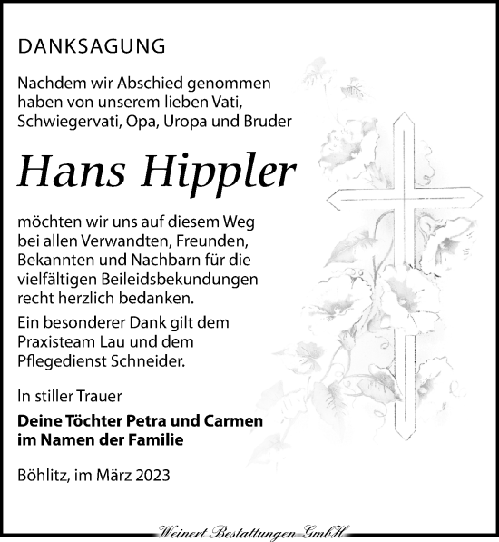 Traueranzeigen von Hans Hippler | trauer-anzeigen.de