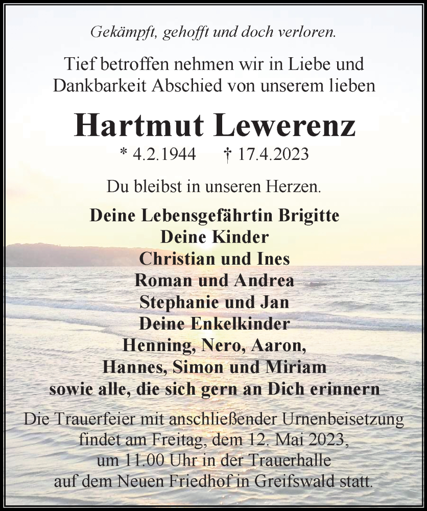 Traueranzeigen von Hartmut Lewerenz | trauer-anzeigen.de
