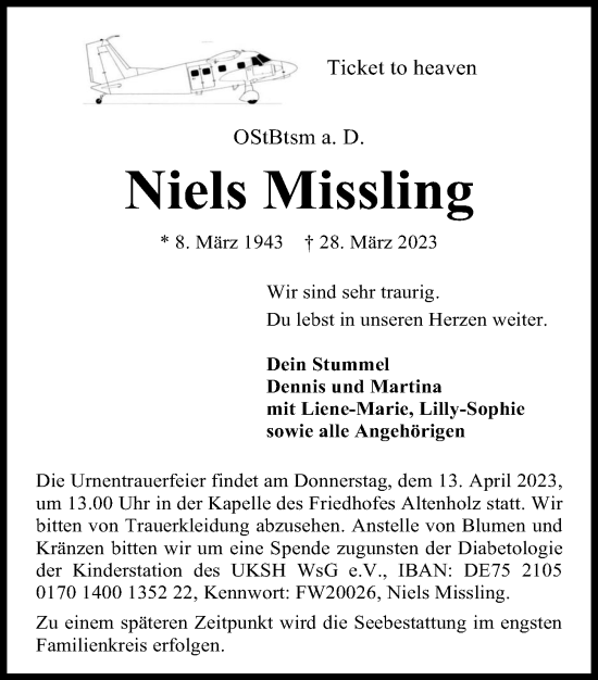 Traueranzeigen von Niels Missling | trauer-anzeigen.de