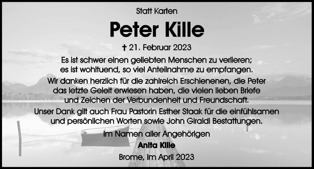 Traueranzeigen von Peter Kille | trauer-anzeigen.de