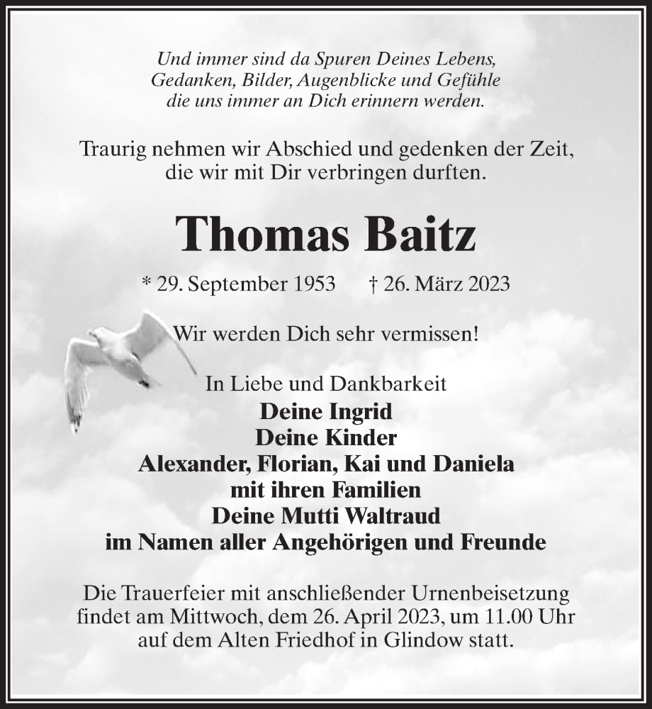 Traueranzeigen von Thomas Baitz | trauer-anzeigen.de