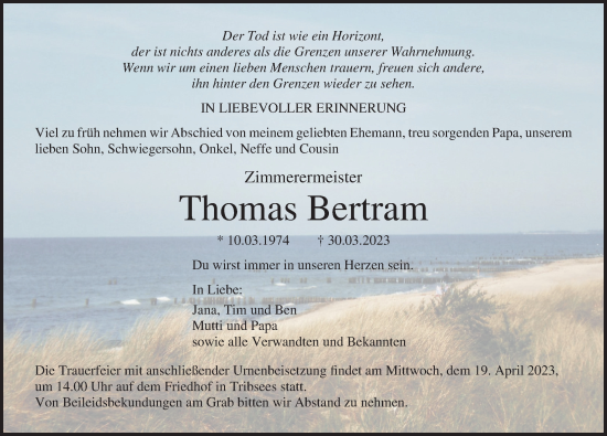 Traueranzeigen von Thomas Bertram | trauer-anzeigen.de