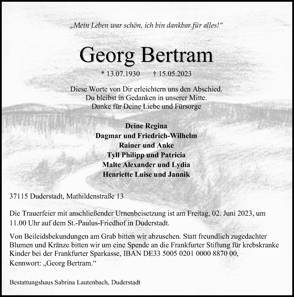 Traueranzeigen von Georg Bertram | trauer-anzeigen.de