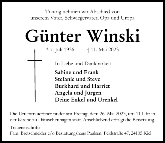 Traueranzeigen von Günter Winski | trauer-anzeigen.de