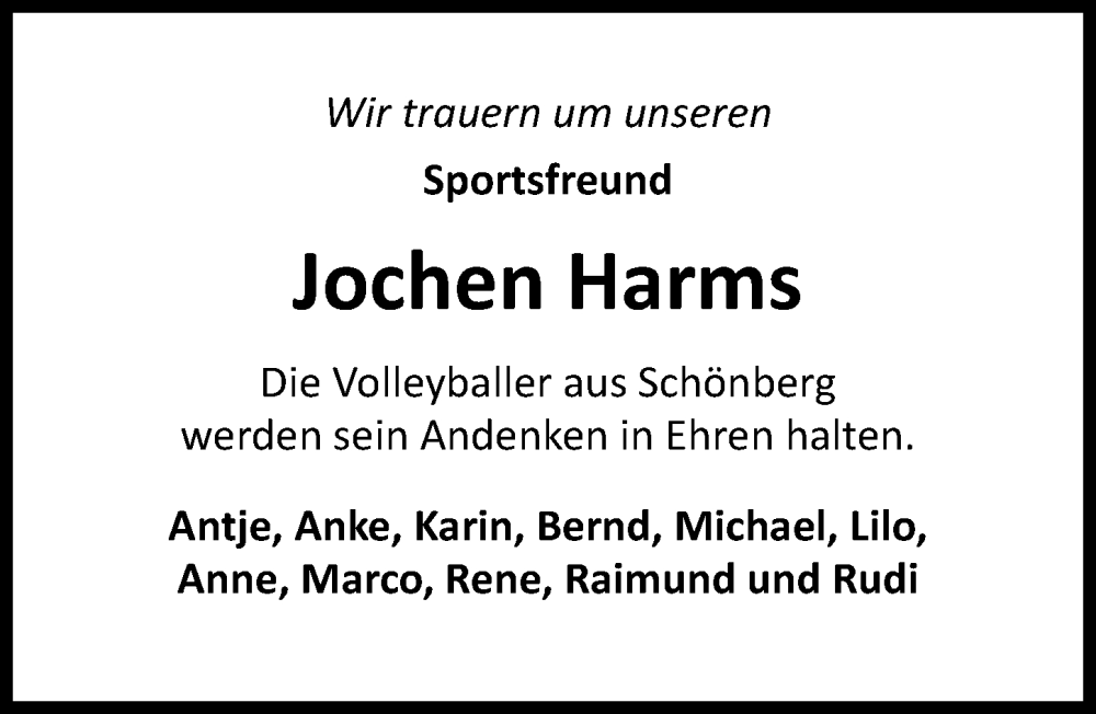 Traueranzeigen von Jochen Harms | trauer-anzeigen.de