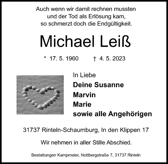 Traueranzeigen von Michael Leiß | trauer-anzeigen.de