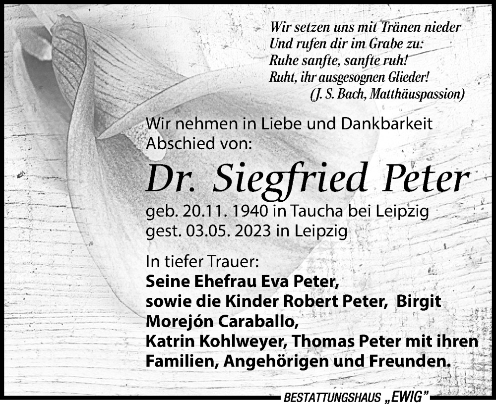 Traueranzeigen von Siegfried Peter | trauer-anzeigen.de