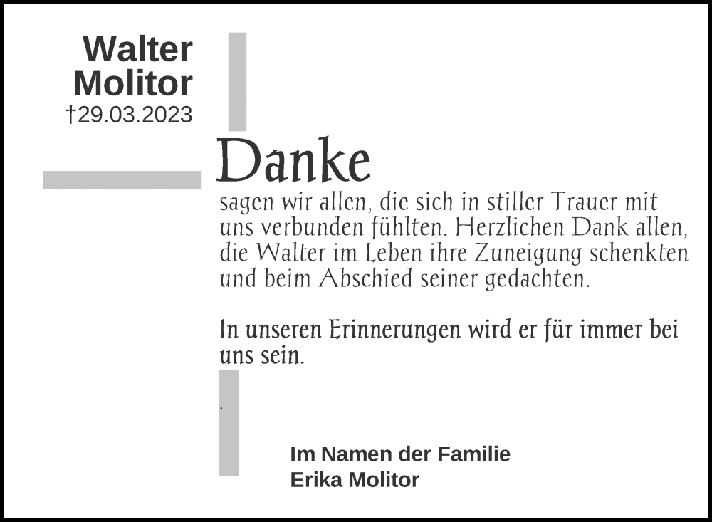 Traueranzeigen von Walter Molitor | trauer-anzeigen.de