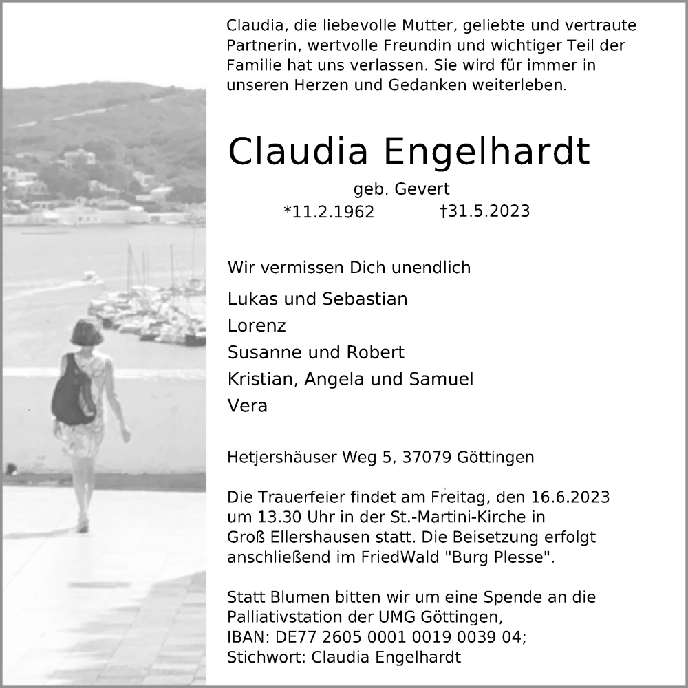 Traueranzeigen von Claudia Engelhardt | trauer-anzeigen.de