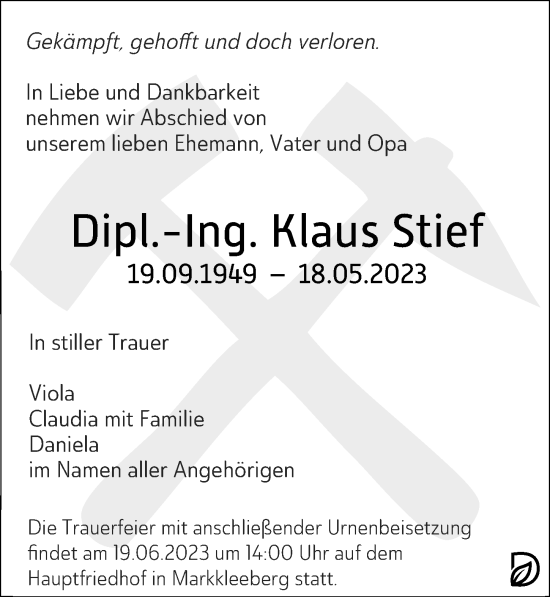 Traueranzeigen von Klaus Stief | trauer-anzeigen.de