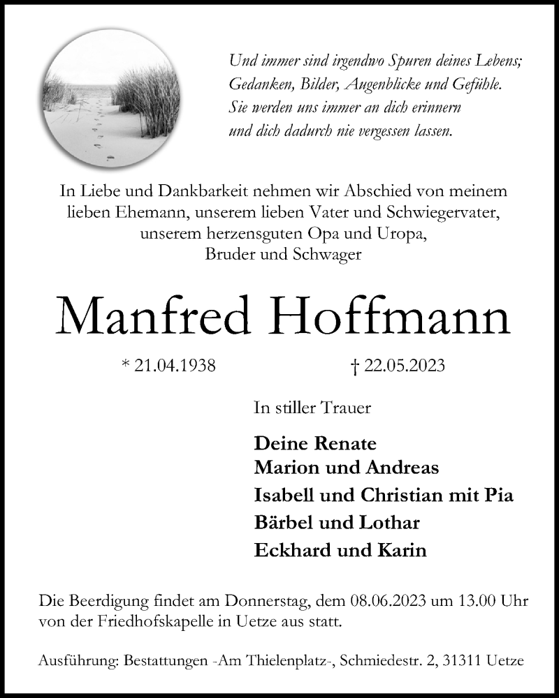 Traueranzeigen von Manfred Hoffmann | trauer-anzeigen.de