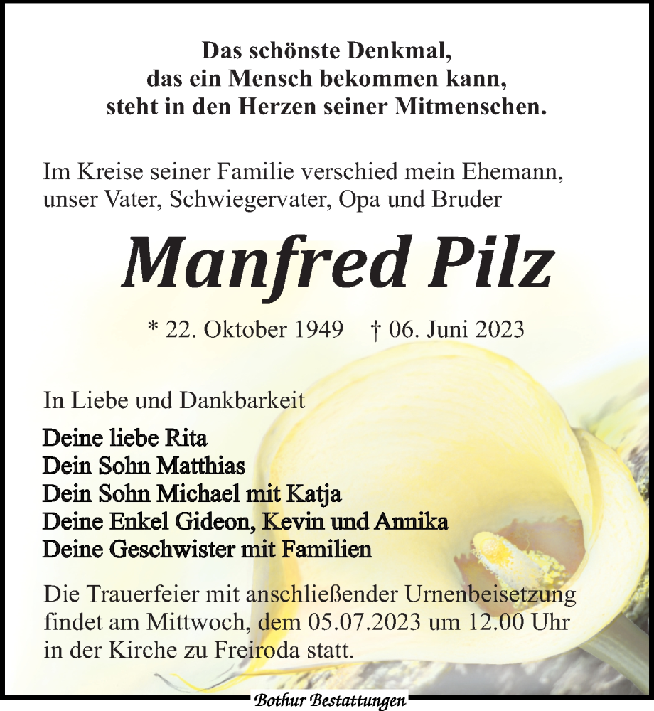 Traueranzeigen von Manfred Pilz | trauer-anzeigen.de