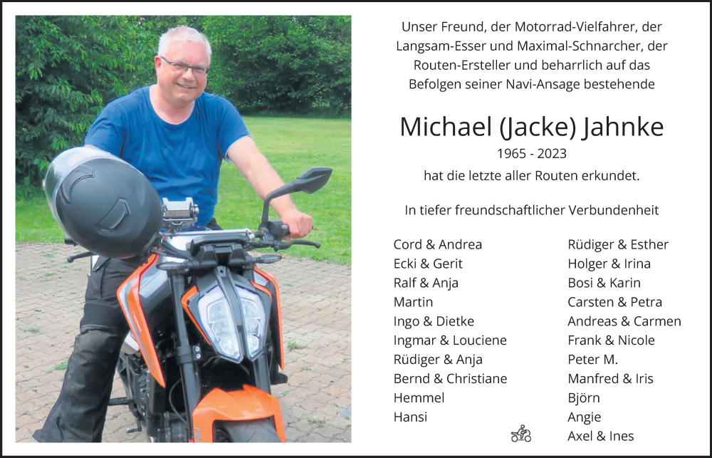 Traueranzeigen von Michael Jahnke | trauer-anzeigen.de