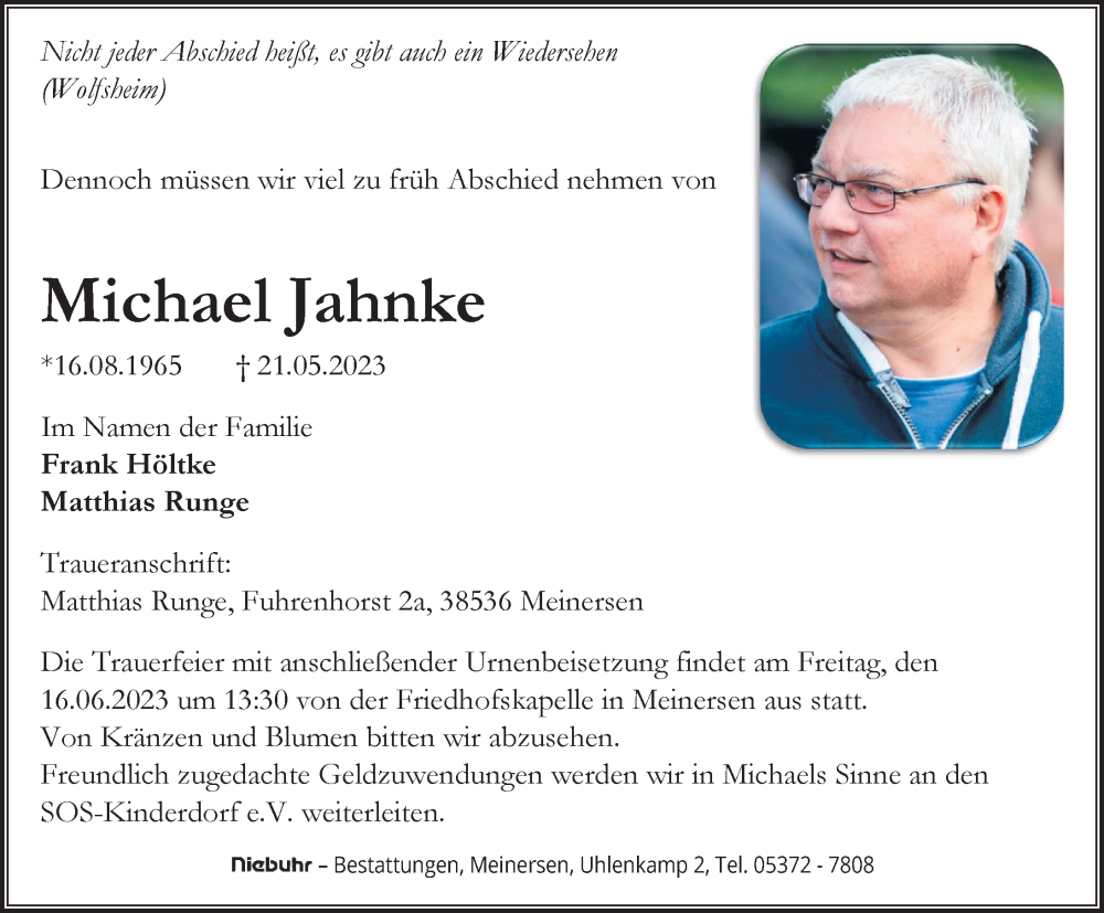 Traueranzeigen von Michael Jahnke | trauer-anzeigen.de