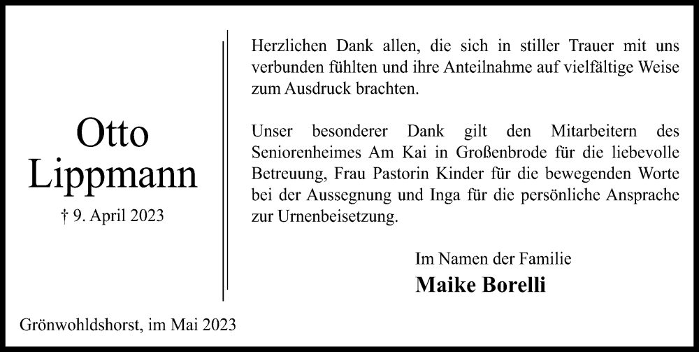 Traueranzeigen von Otto Lippmann | trauer-anzeigen.de
