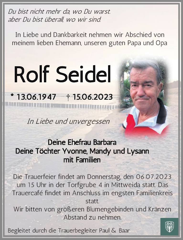 Traueranzeigen von Rolf Seidel | trauer-anzeigen.de