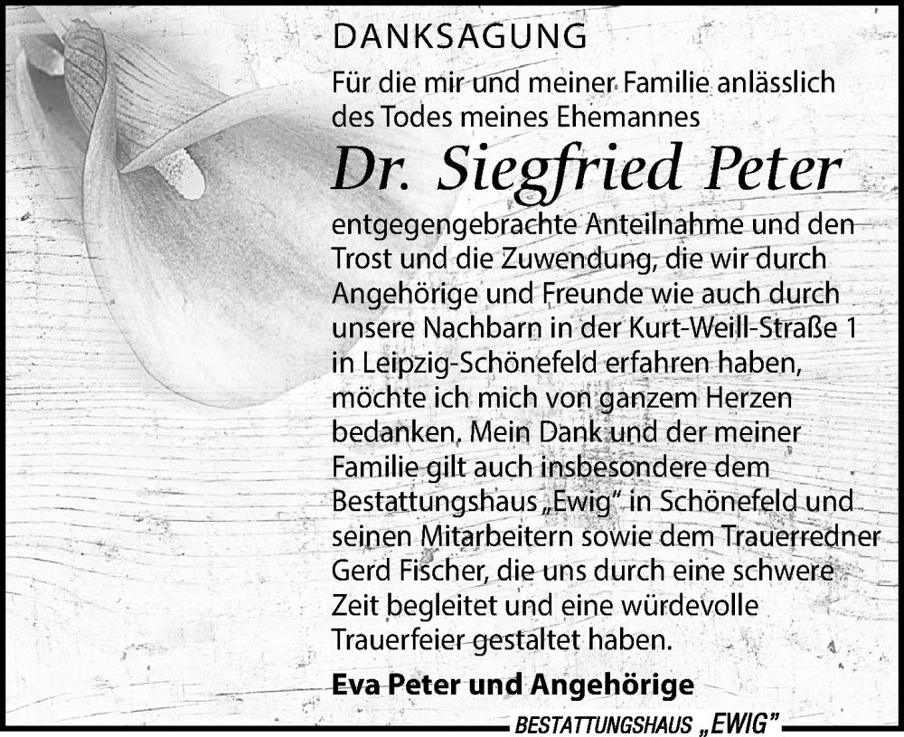 Traueranzeigen von Siegfried Peter | trauer-anzeigen.de