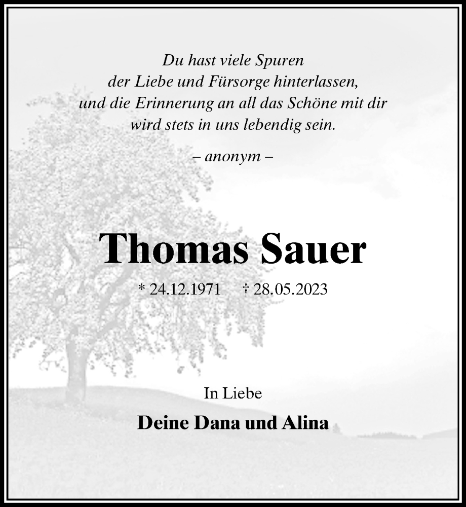 Traueranzeigen von Thomas Sauer | trauer-anzeigen.de