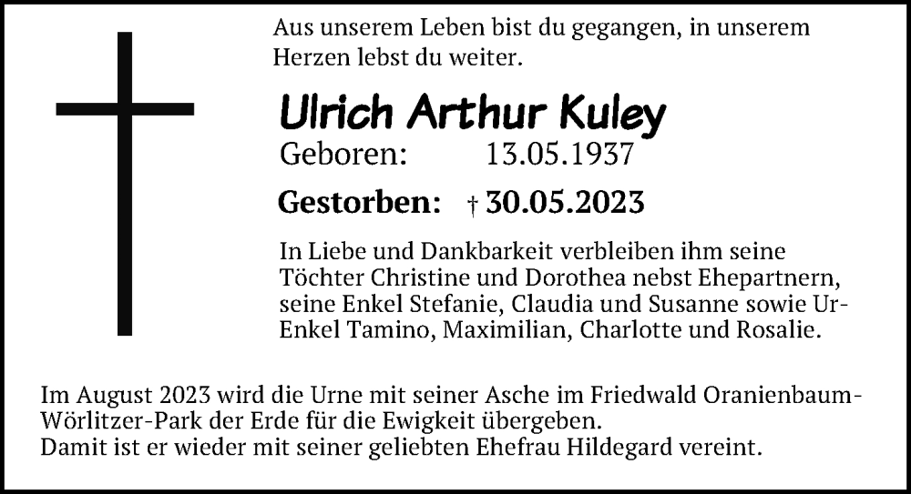 Traueranzeigen von Ulrich Arthur Kuley | trauer-anzeigen.de