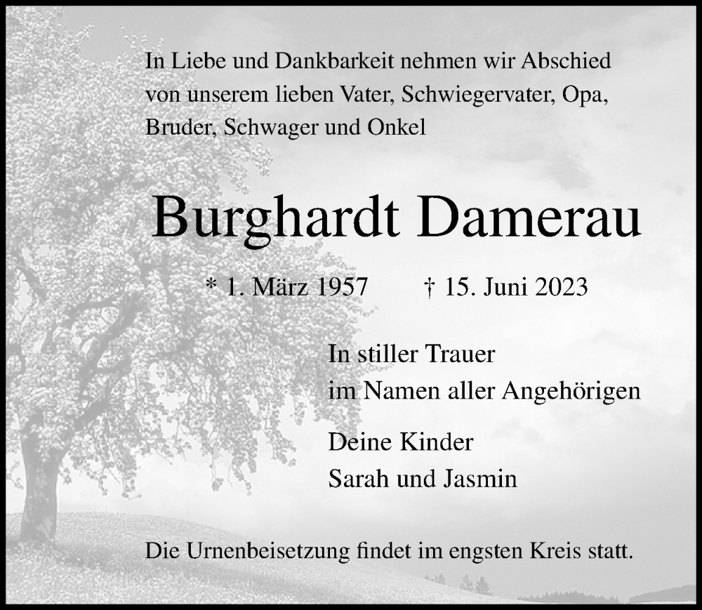 Traueranzeigen von Burghardt Damerau | trauer-anzeigen.de