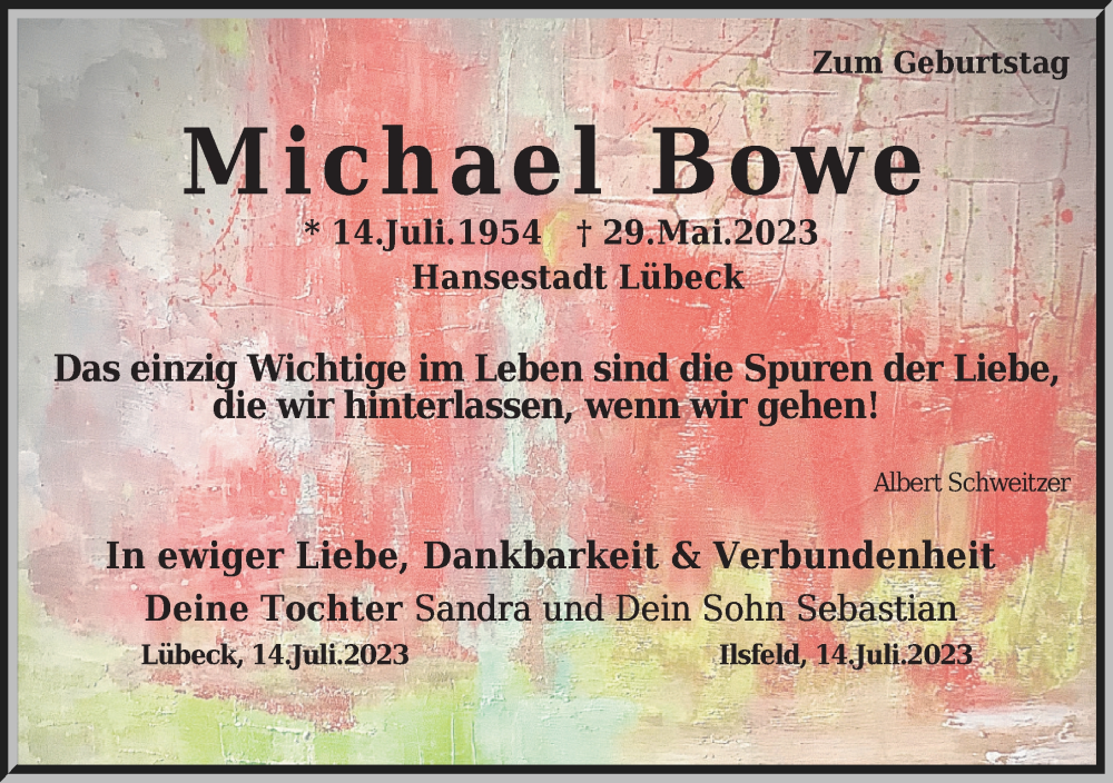 Traueranzeigen von Michael Bowe | trauer-anzeigen.de