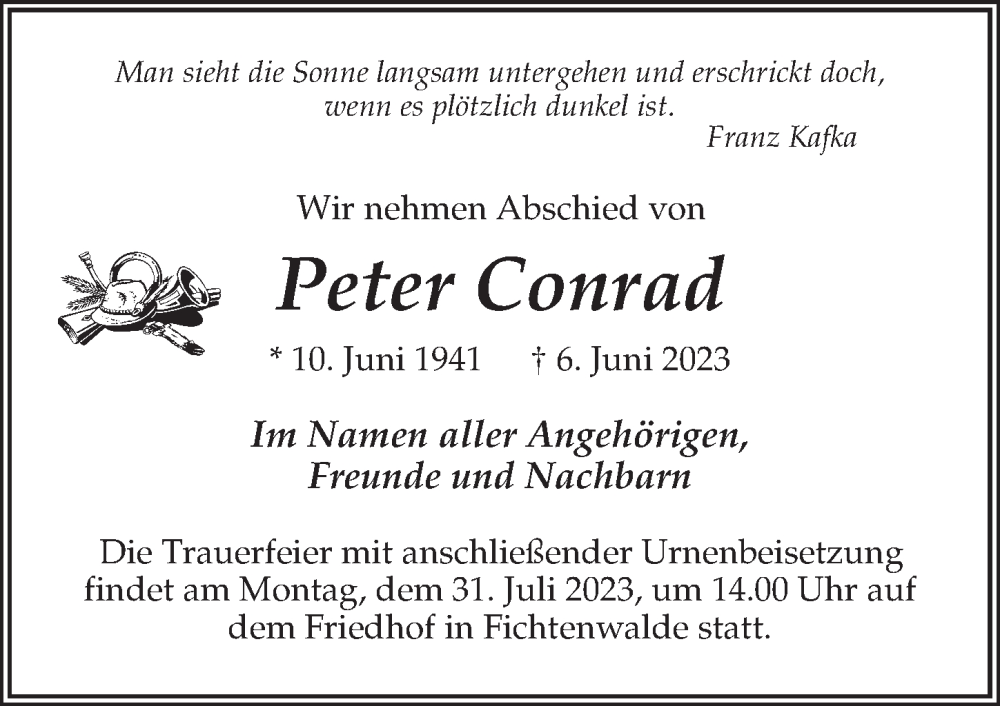 Traueranzeigen von Peter Conrad | trauer-anzeigen.de