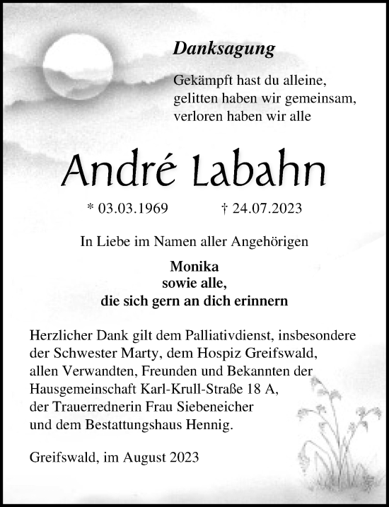 Traueranzeigen von André Labahn | trauer-anzeigen.de
