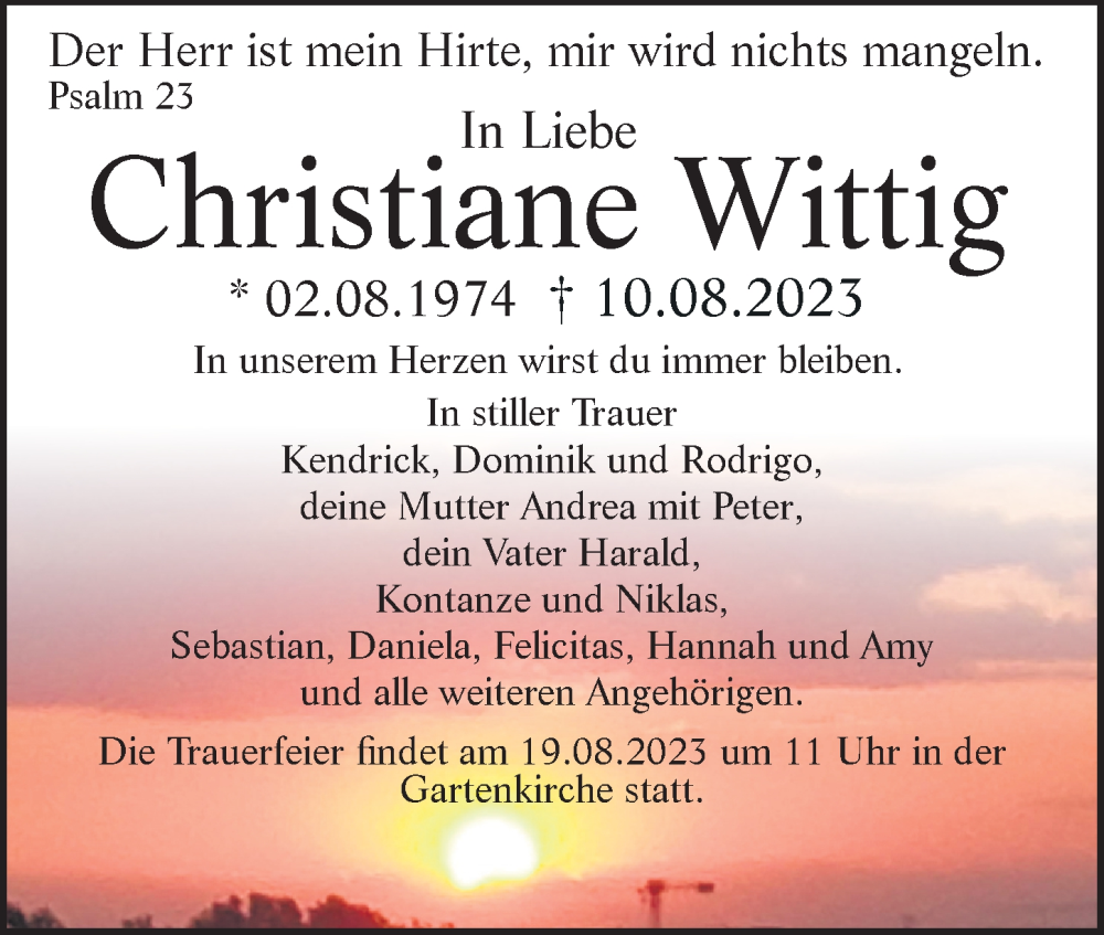 Traueranzeigen von Christiane Wittig | trauer-anzeigen.de