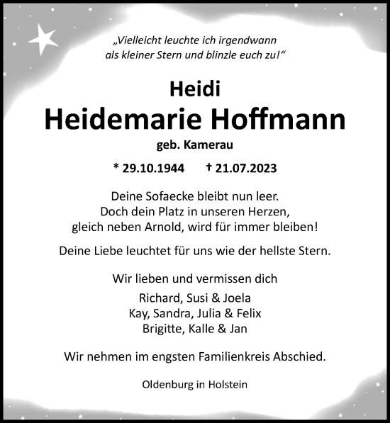 Traueranzeigen von Heidemarie Hoffmann | trauer-anzeigen.de