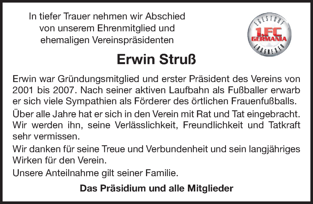 Traueranzeigen von Erwin Struß | trauer-anzeigen.de