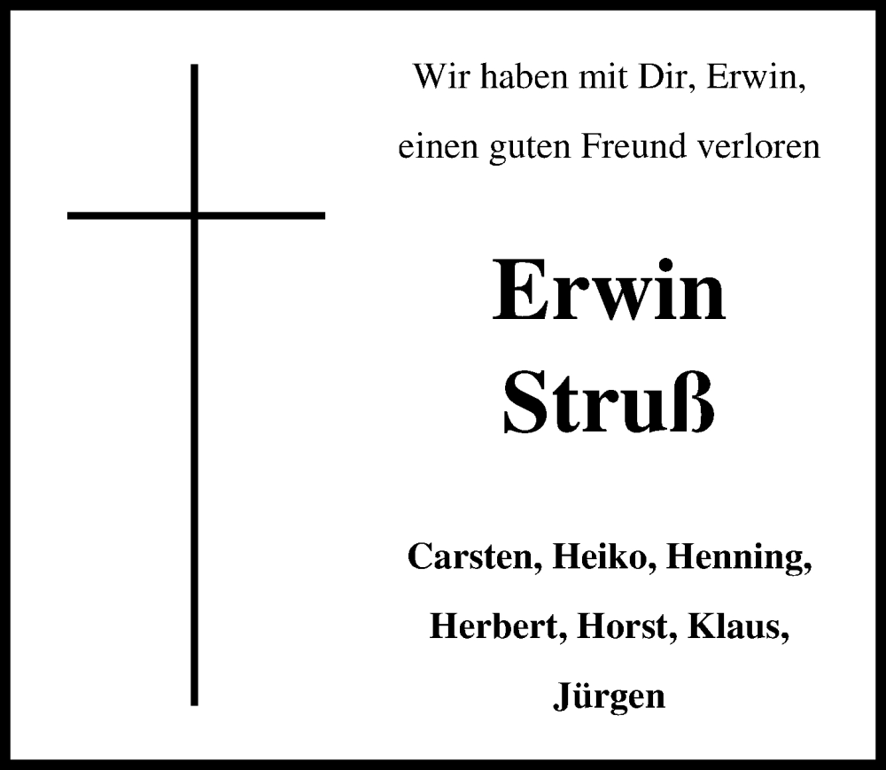 Traueranzeigen von Erwin Struß | trauer-anzeigen.de