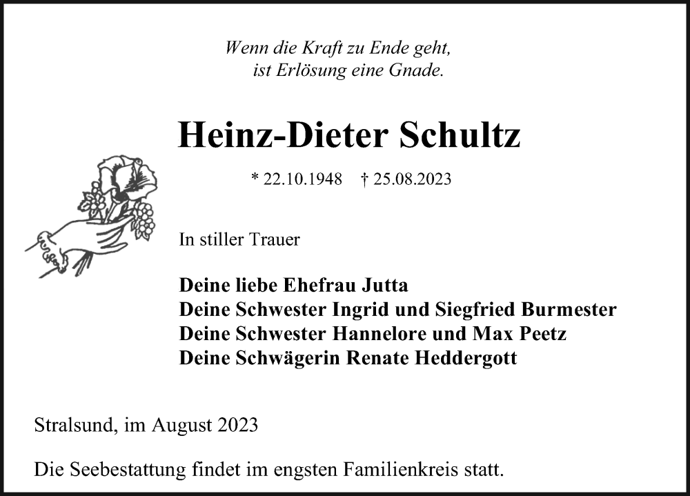 Traueranzeigen von Heinz-Dieter Schultz | trauer-anzeigen.de