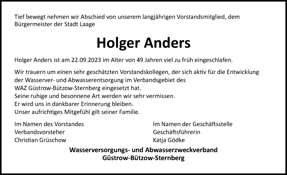 Traueranzeigen von Holger Anders | trauer-anzeigen.de