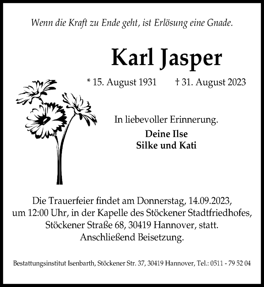 Traueranzeigen von Karl Jasper | trauer-anzeigen.de