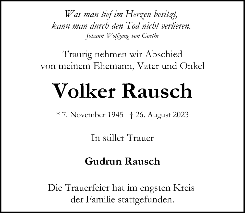 Traueranzeigen von Volker Rausch | trauer-anzeigen.de