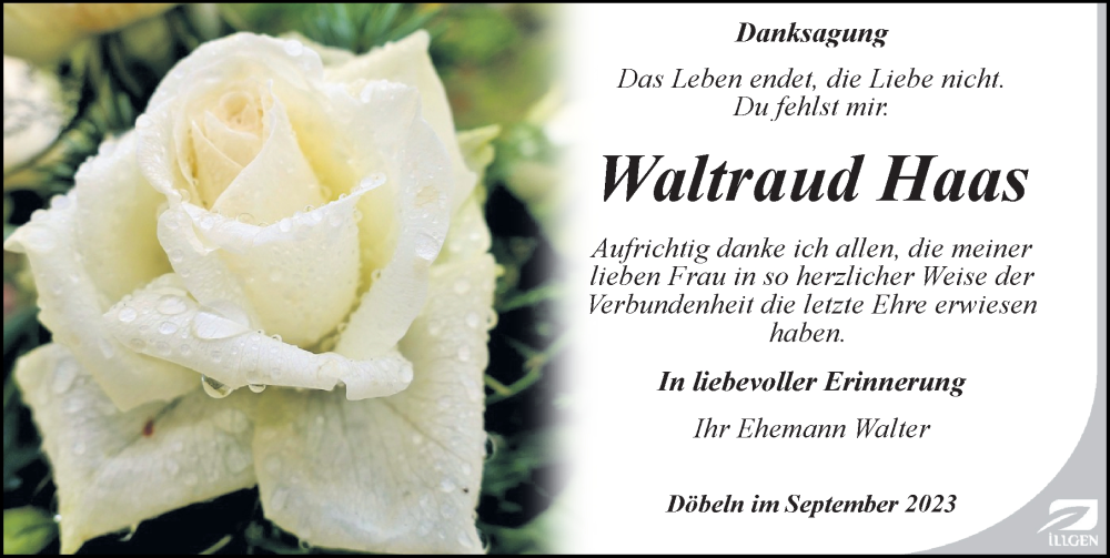 Traueranzeigen von Waltraud Haas | trauer-anzeigen.de