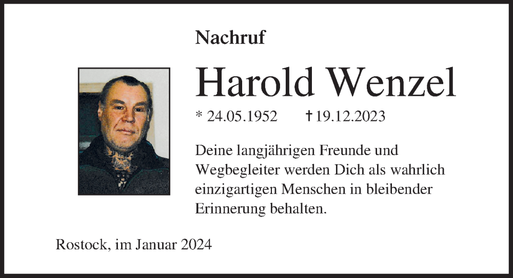 Traueranzeigen von Harold Wenzel | trauer-anzeigen.de