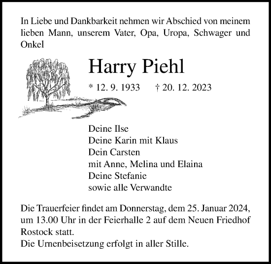 Traueranzeigen von Harry Piehl | trauer-anzeigen.de