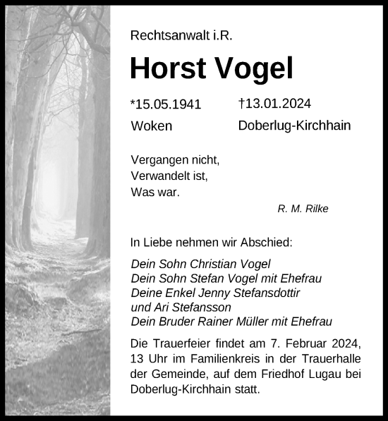 Traueranzeigen von Horst Vogel | trauer-anzeigen.de