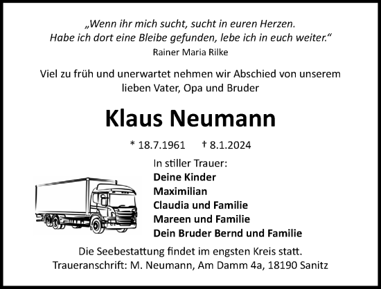 Traueranzeigen von Klaus Neumann | trauer-anzeigen.de