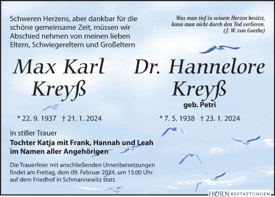 Traueranzeigen von Max Karl Kreyß | trauer-anzeigen.de